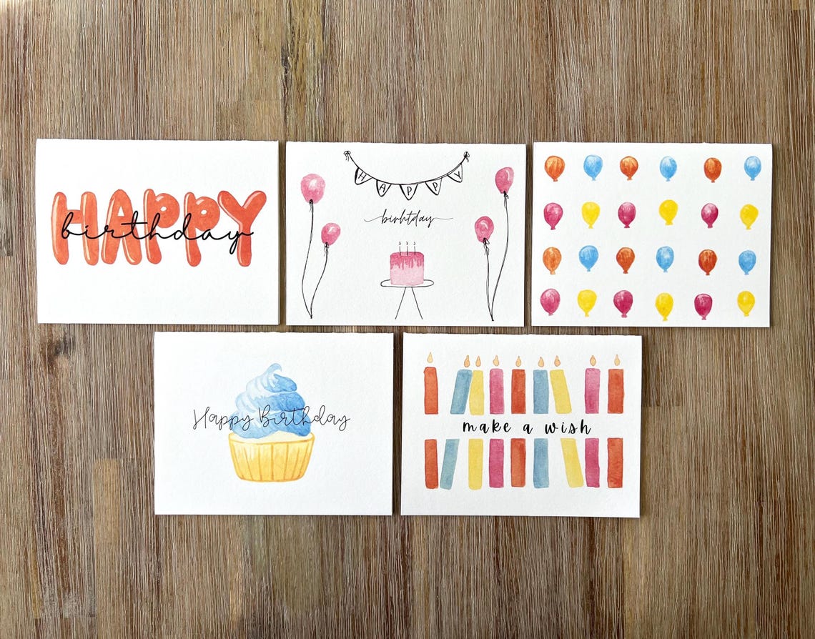 Watercolor Birthday Card Set: Hand-painted A2 Cards With Envelopes - Etsy