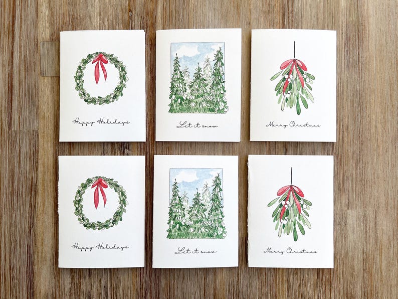 Set of 6 Handpainted Watercolor Christmas Cards With Envelopes | A2 ...
