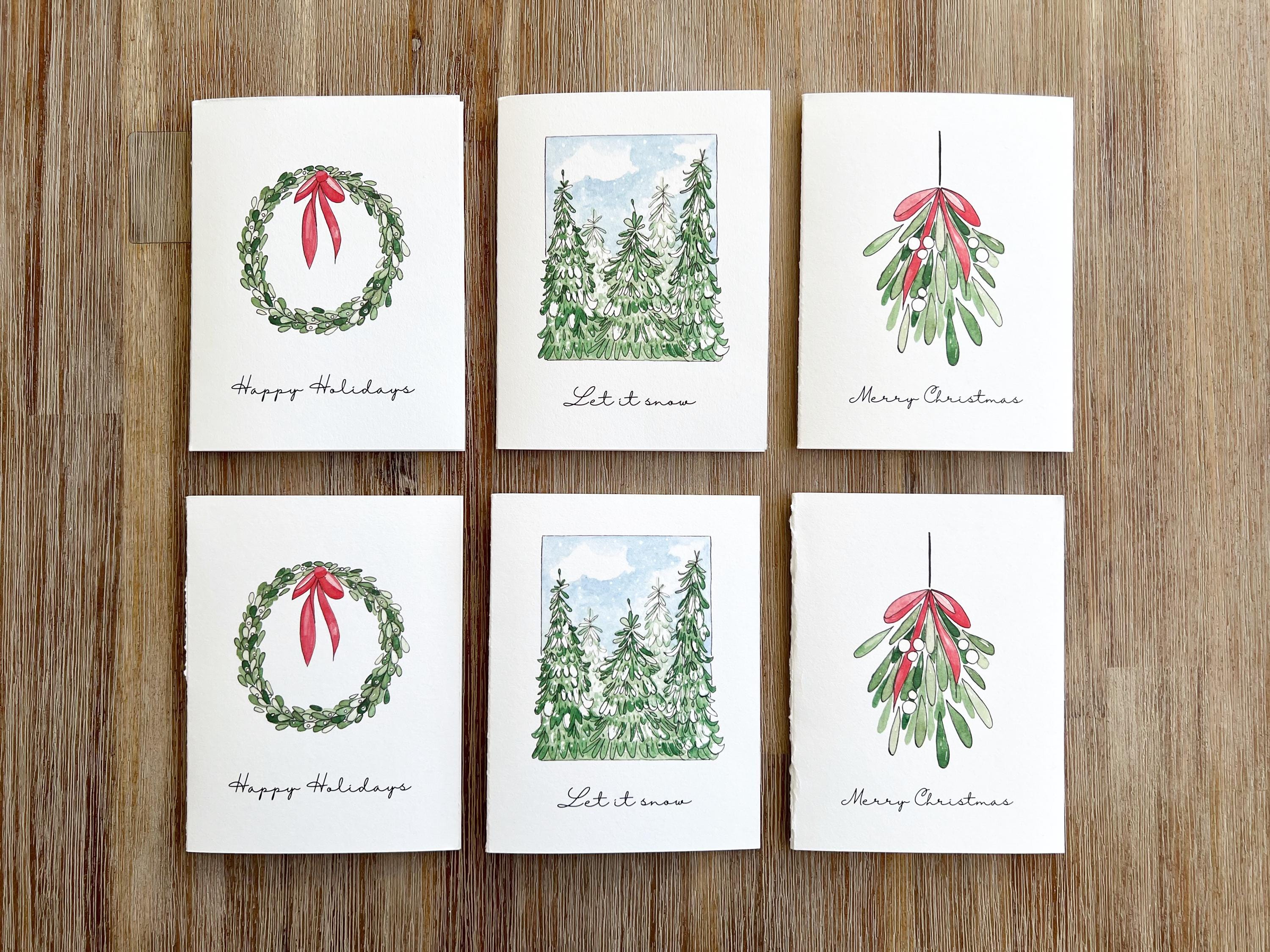 Set of 6 Handpainted Watercolor Christmas Cards With Envelopes | A2 ...