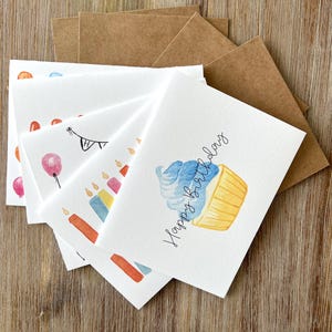 Watercolor Birthday Card Set With Envelopes | Set of 5 | A2 Size | Birthday Candles, Bubble ...