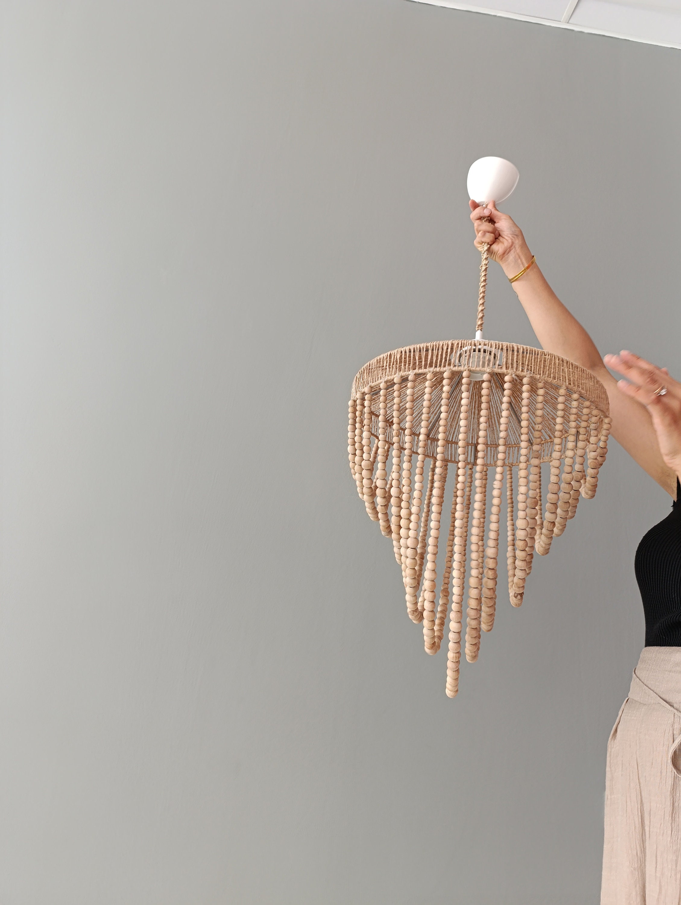 Boho Beaded Chandelier, Rustic Chandelier, Boho Lİghting, Nordic Style ...
