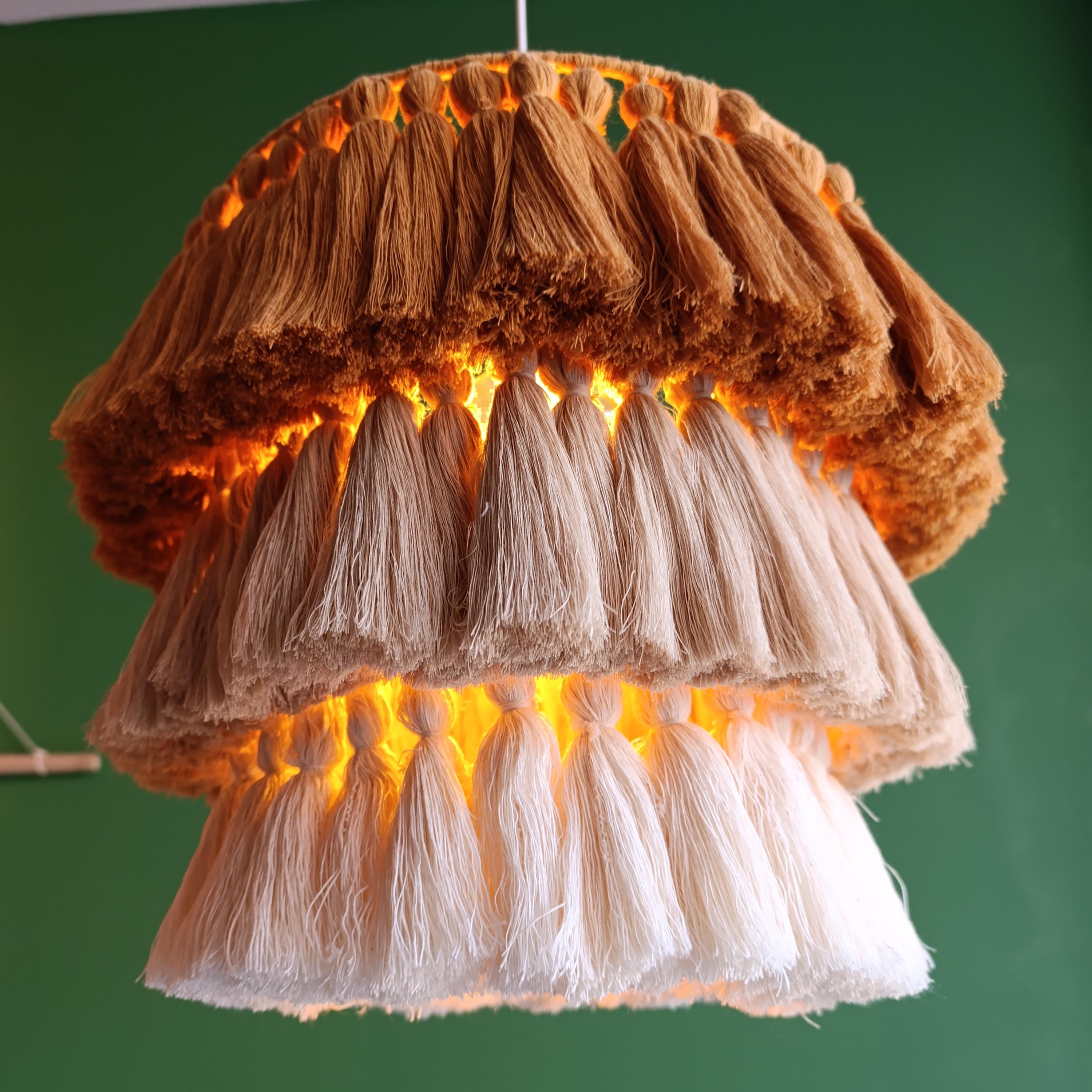 Boho Fringe Chandelier, Cotton Pendant Light, Fringe Light Fixture ...