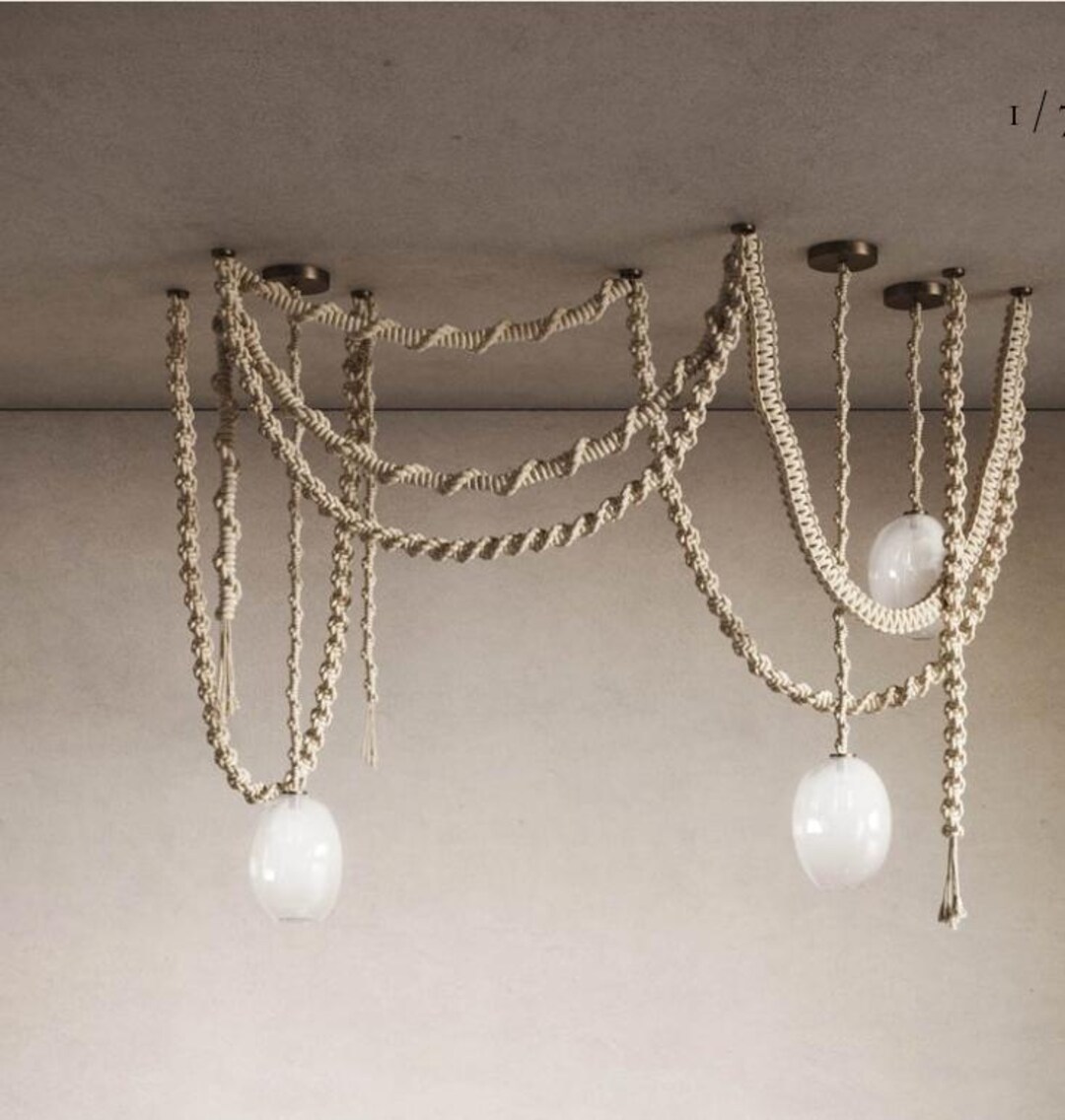 Macrame Chandelier With Glass Shades – 3 or 5 Pendant Light Options ...