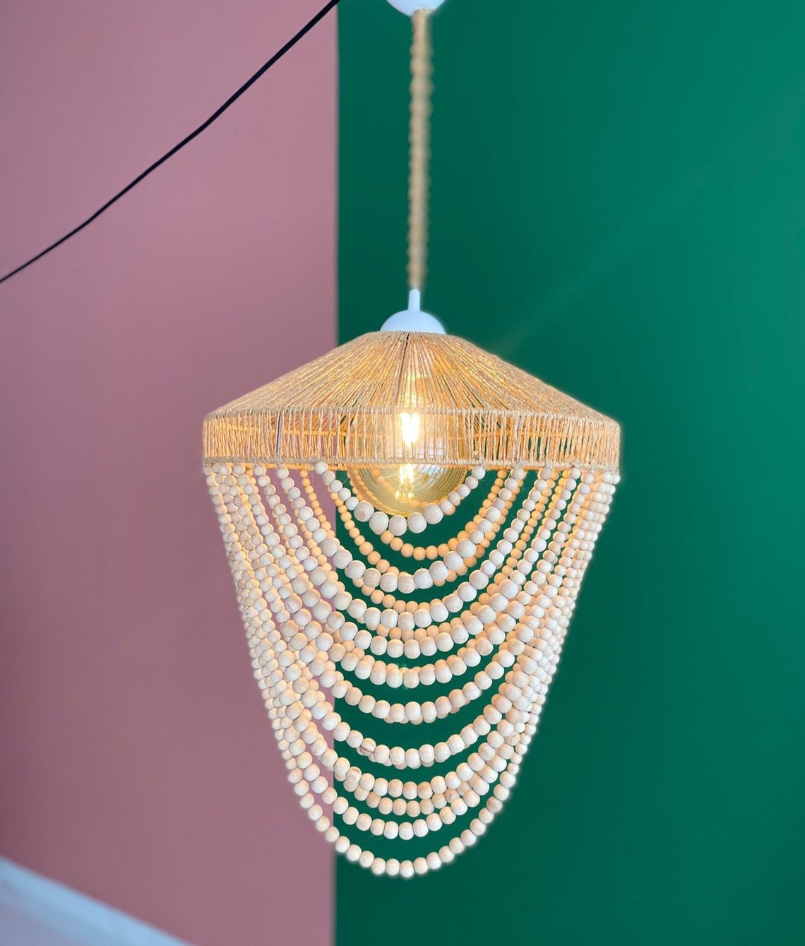 Boho Beaded Chandelier, Rustic Chandelier, Boho Lİghting, Nordic Style ...