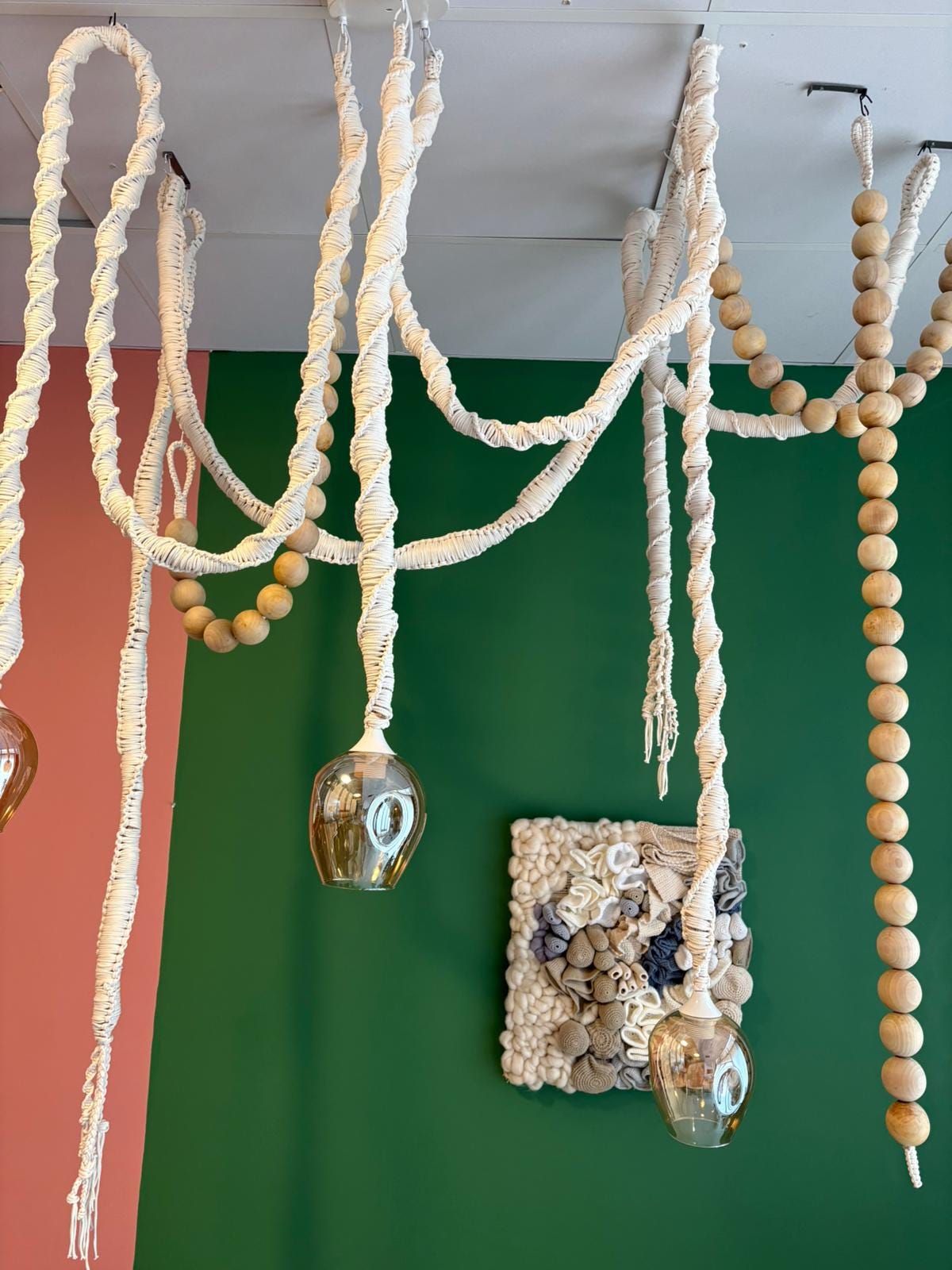 Wood Bead Macrame Pendant Lighting, Boho Rope Hanging Lamp(2 Sets) - Etsy