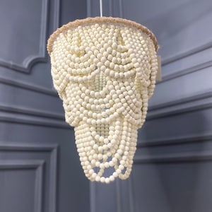 Blue Ombre Beaded Chandelier, Boho Nursery Light, Wood Bead Pendant ...