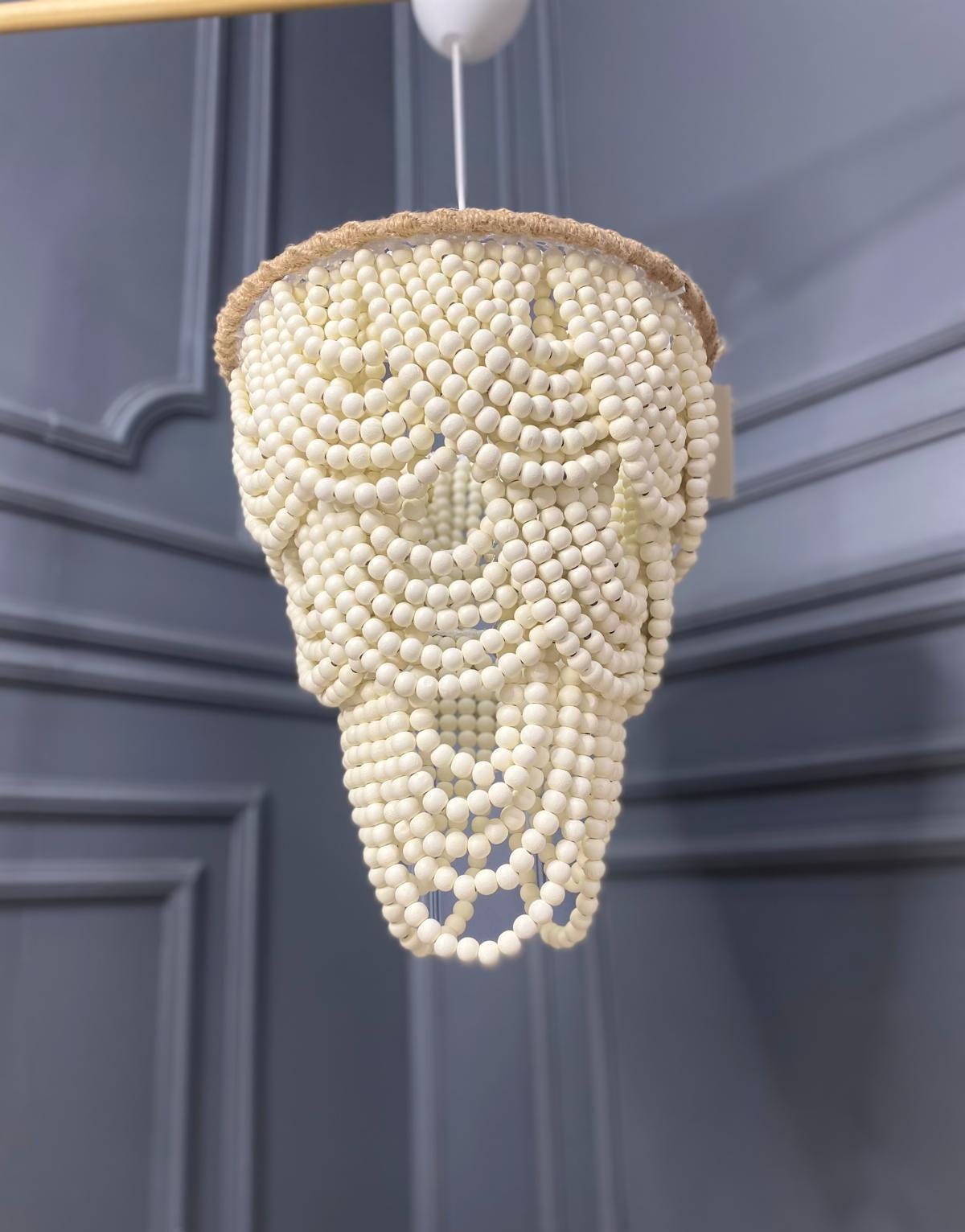 Blue Ombre Beaded Chandelier, Boho Nursery Light, Wood Bead Pendant ...