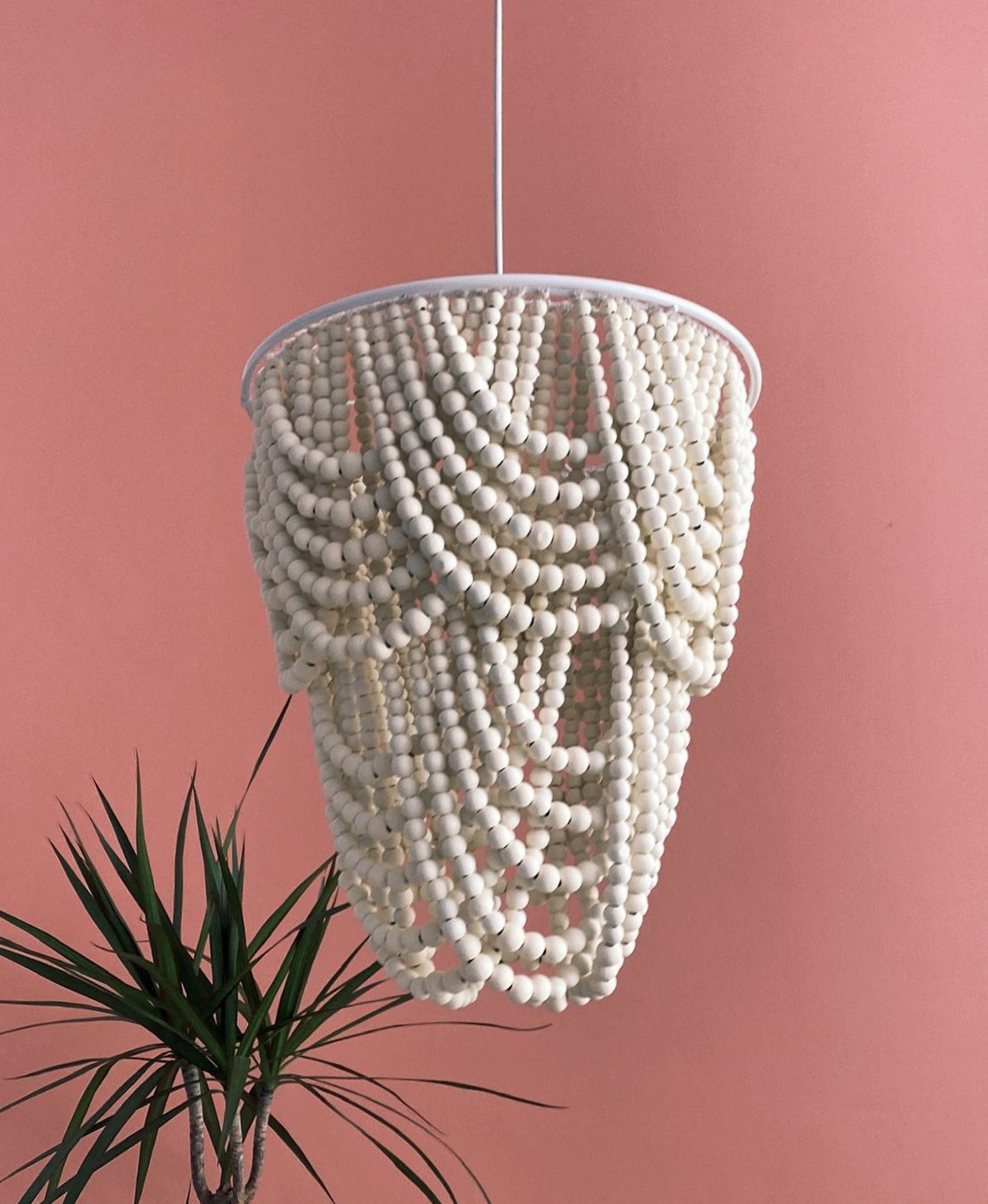 Beaded Chandelier, Wood Bead Chandelier, Rustic Lİghting, Farmhouse ...