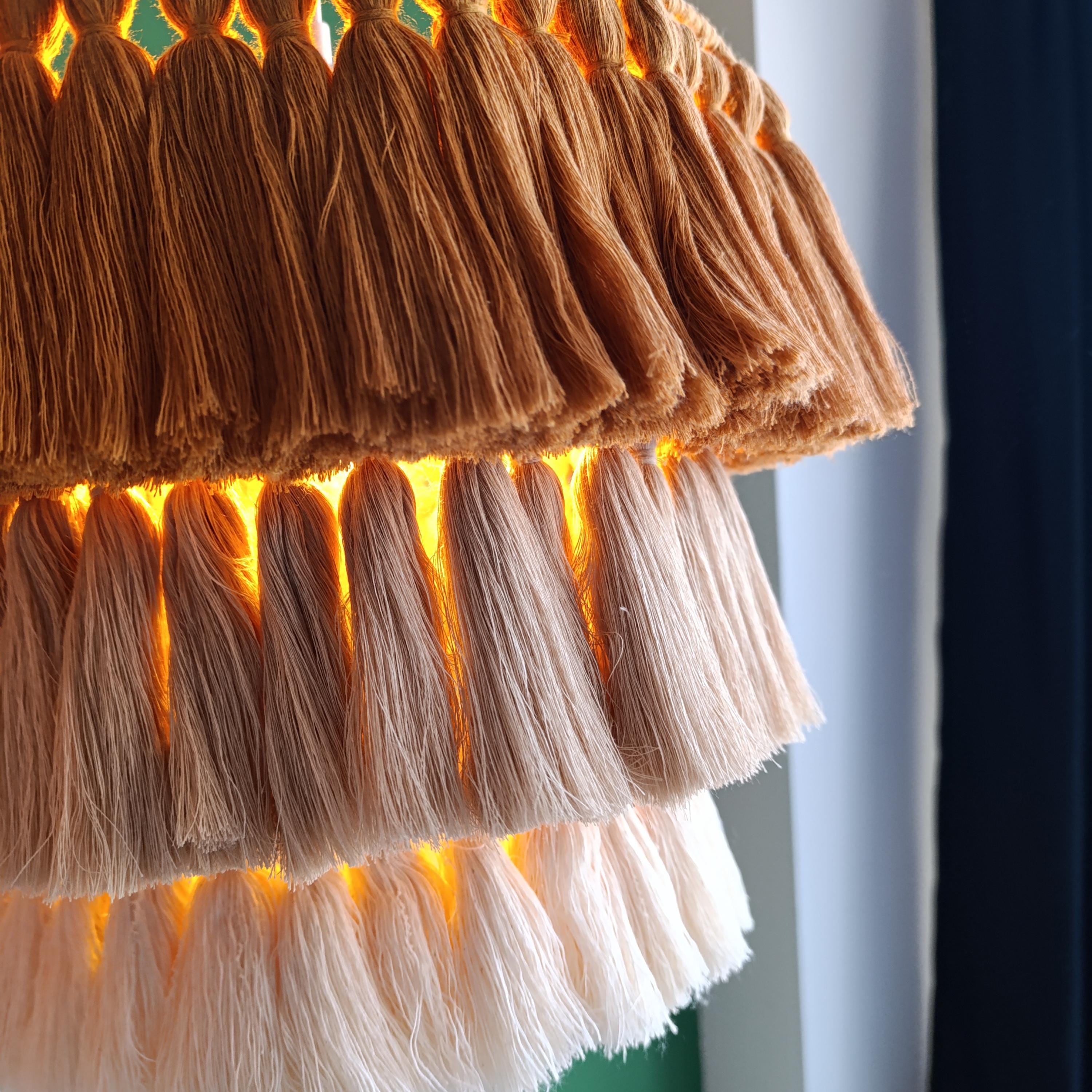 Boho Fringe Chandelier, Cotton Pendant Light, Fringe Light Fixture ...