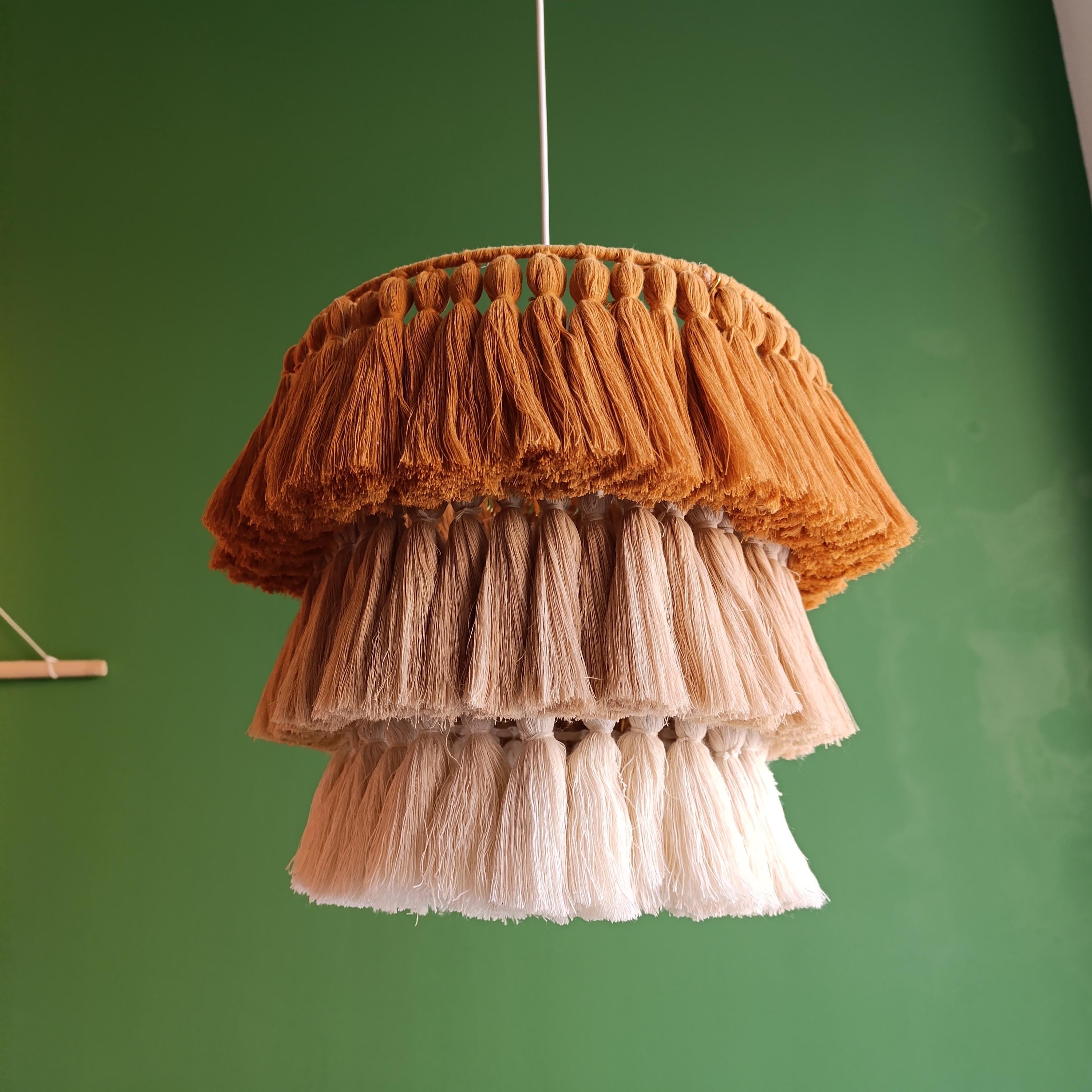 Boho Fringe Chandelier, Cotton Pendant Light, Fringe Light Fixture ...