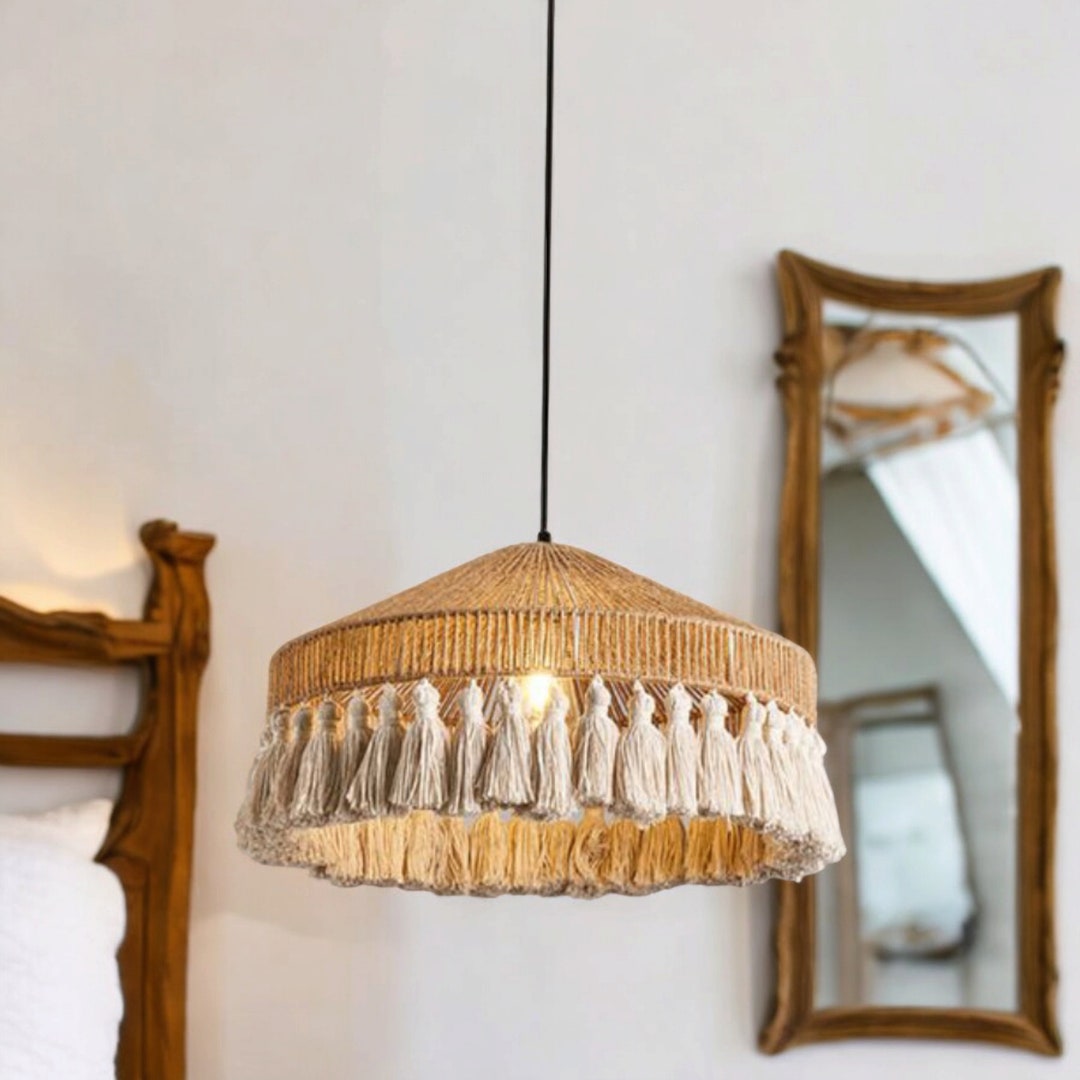 Raffia Pendant Lİght, Tassel Chandelier, Boho Lİghting, Farmhouse ...