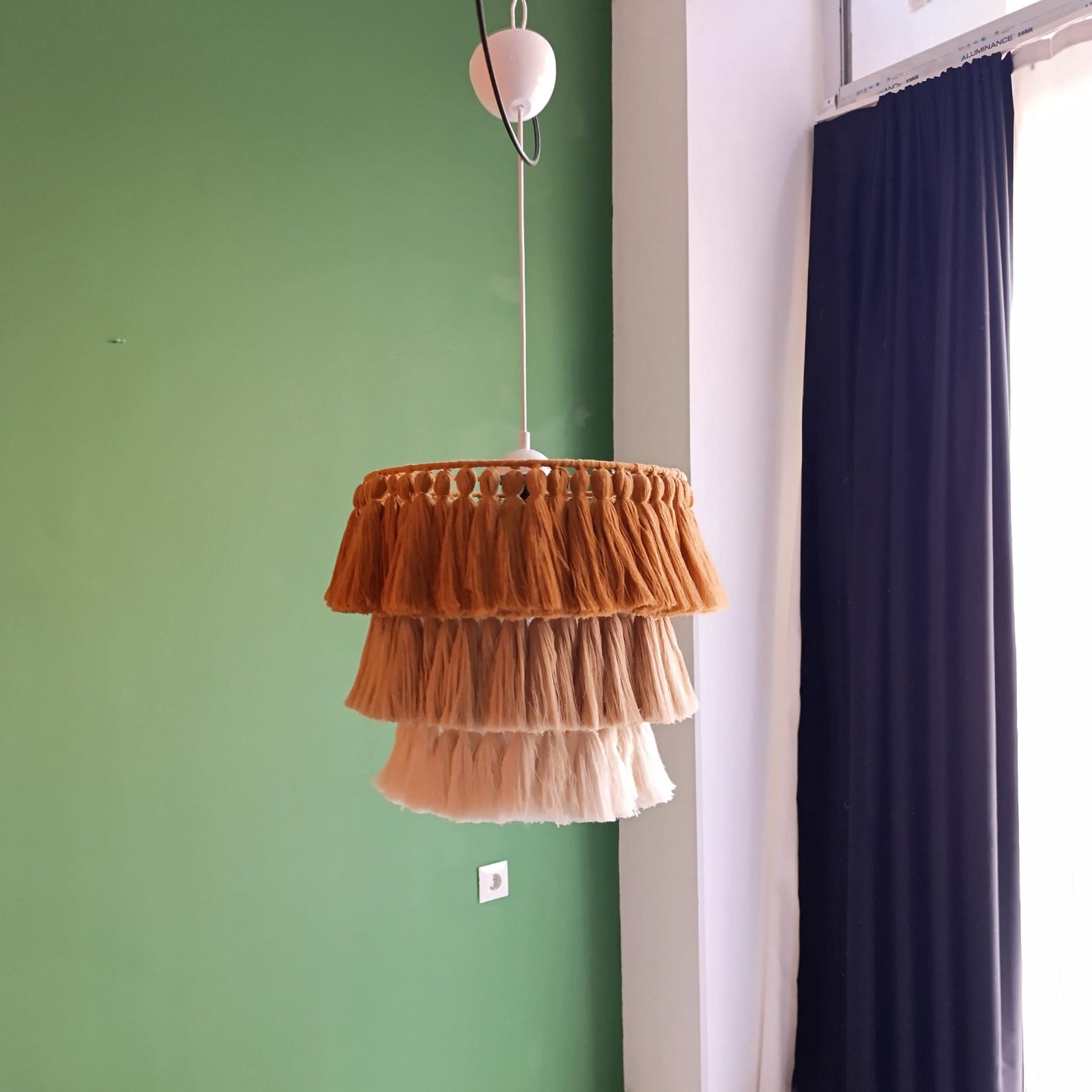 Boho Fringe Chandelier, Cotton Pendant Light, Fringe Light Fixture ...