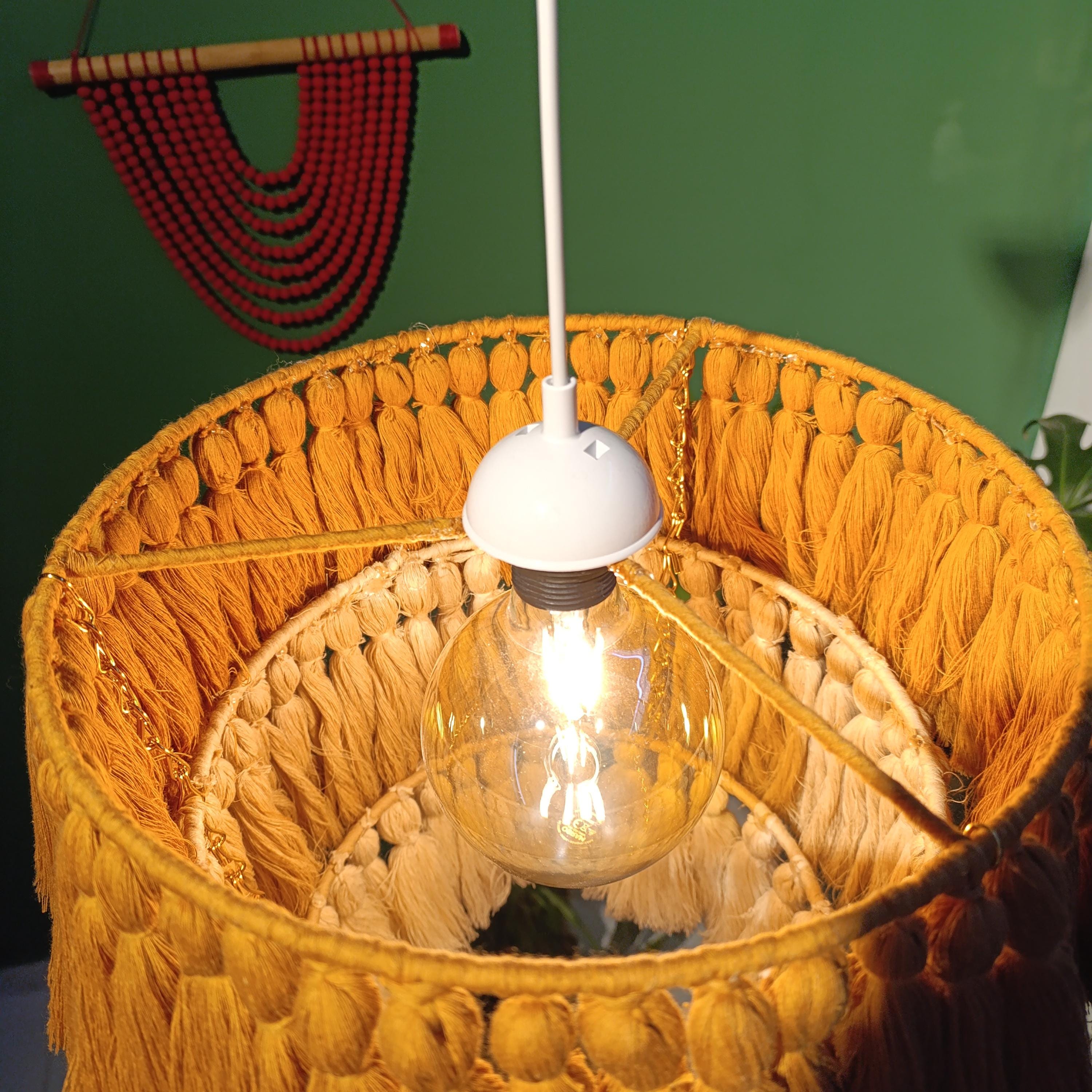 Boho Fringe Chandelier, Cotton Pendant Light, Fringe Light Fixture ...