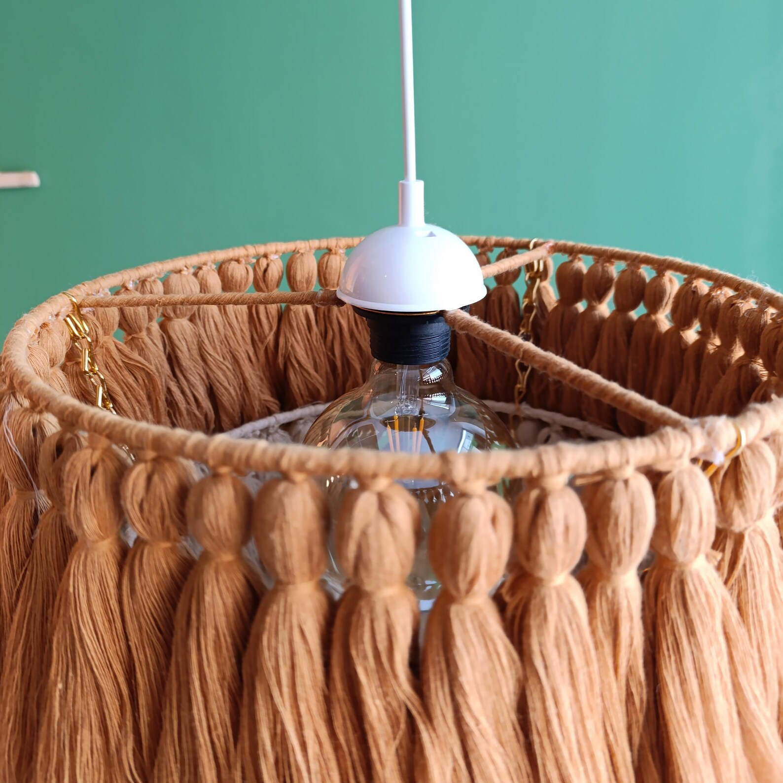 Boho Fringe Chandelier, Cotton Pendant Light, Fringe Light Fixture ...