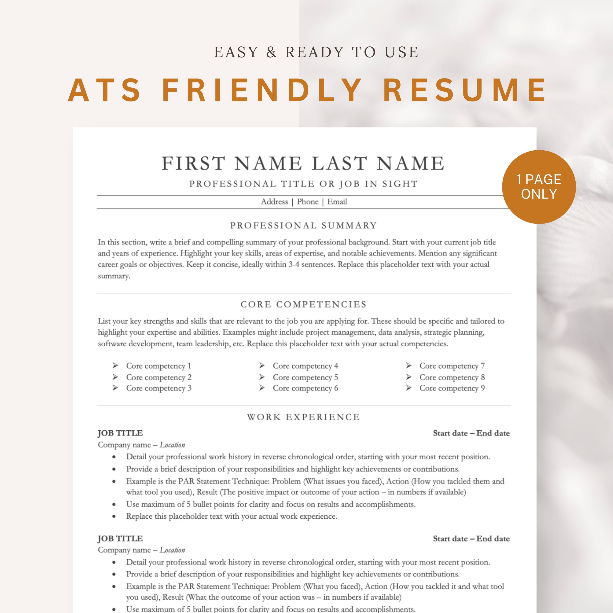 ATS Resume and Cover Letter Template, Word, Google Docs, Apple Pages ...