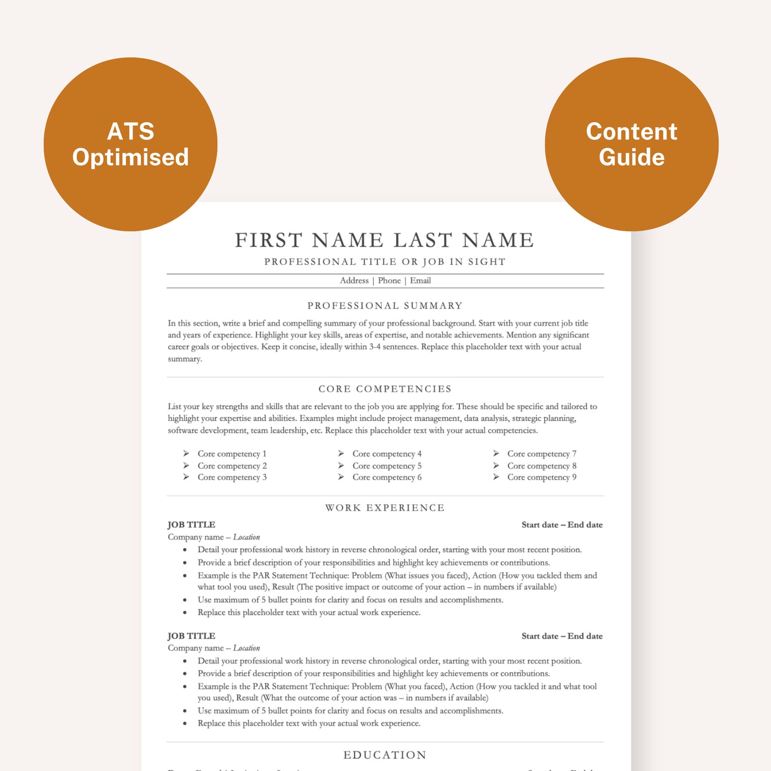 ATS Resume and Cover Letter Template, Word, Google Docs, Apple Pages ...