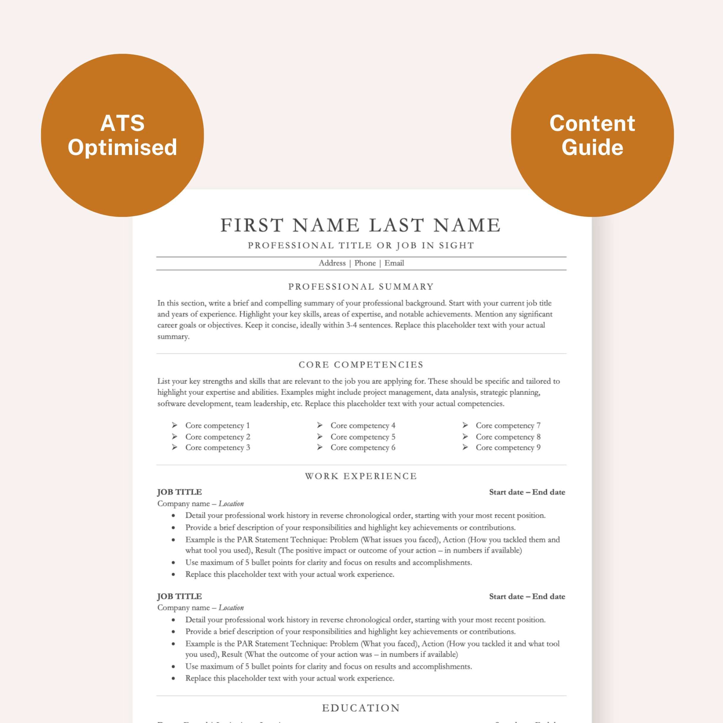 ATS Resume and Cover Letter Template, Word, Google Docs, Apple Pages ...