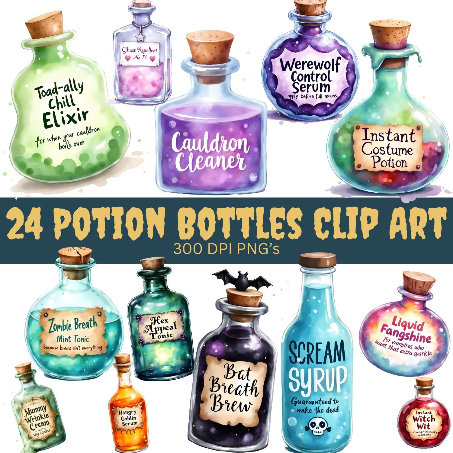 Halloween Potion Bottles Clip Art: Witchy PNG Set (digital Download) - Etsy