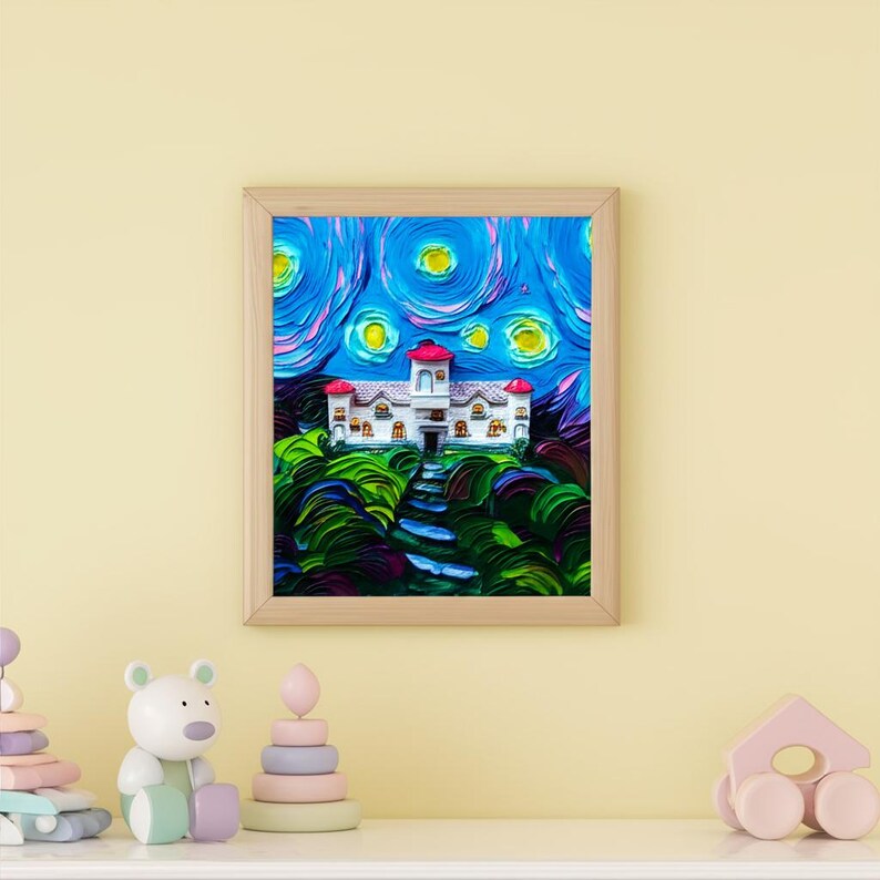 Fairy Castle Wall Art Van Gogh Inspired Whimsical Night Sky Print ...