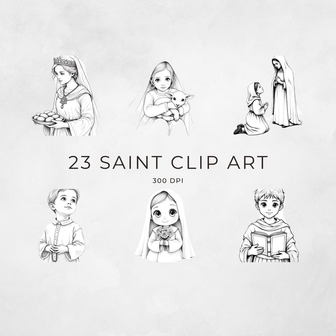 23 Black and White Catholic Saint Clip Art Illustration Bible Faith ...