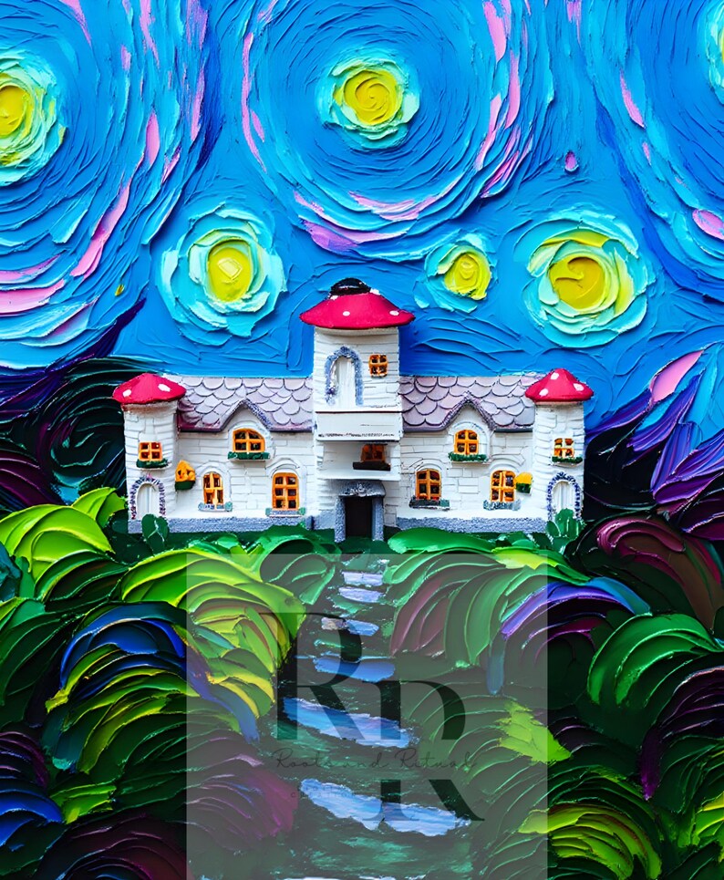 Fairy Castle Wall Art Van Gogh Inspired Whimsical Night Sky Print ...
