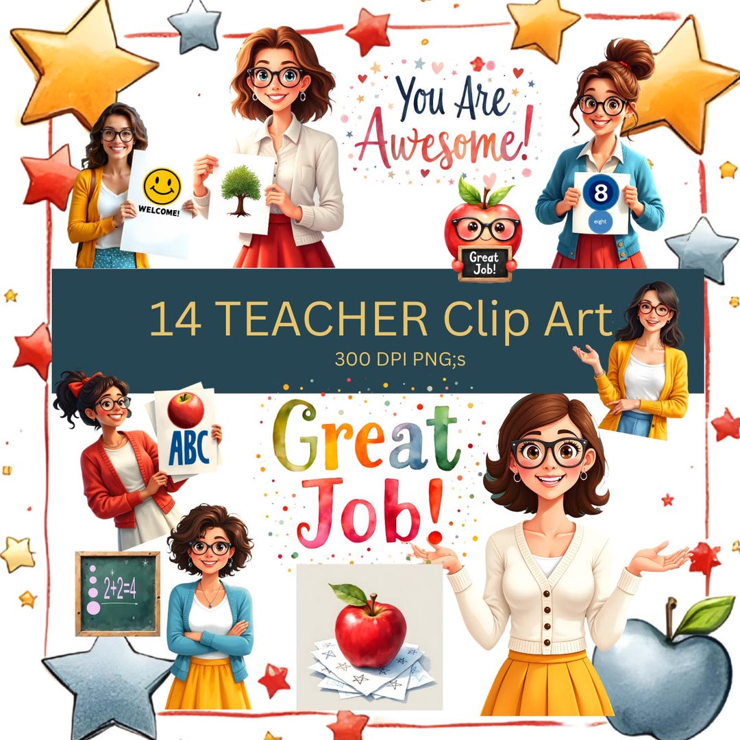 Teacher Themed 14 Clip Art Teachers Classroom Instant Digital Download ...