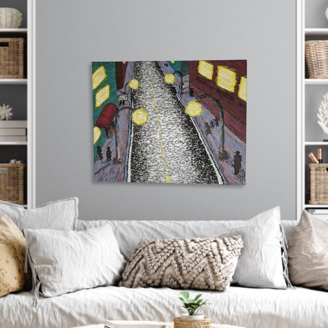 Hand-painted Original Rainy Streetscape Painting, Urban Street Scene ...