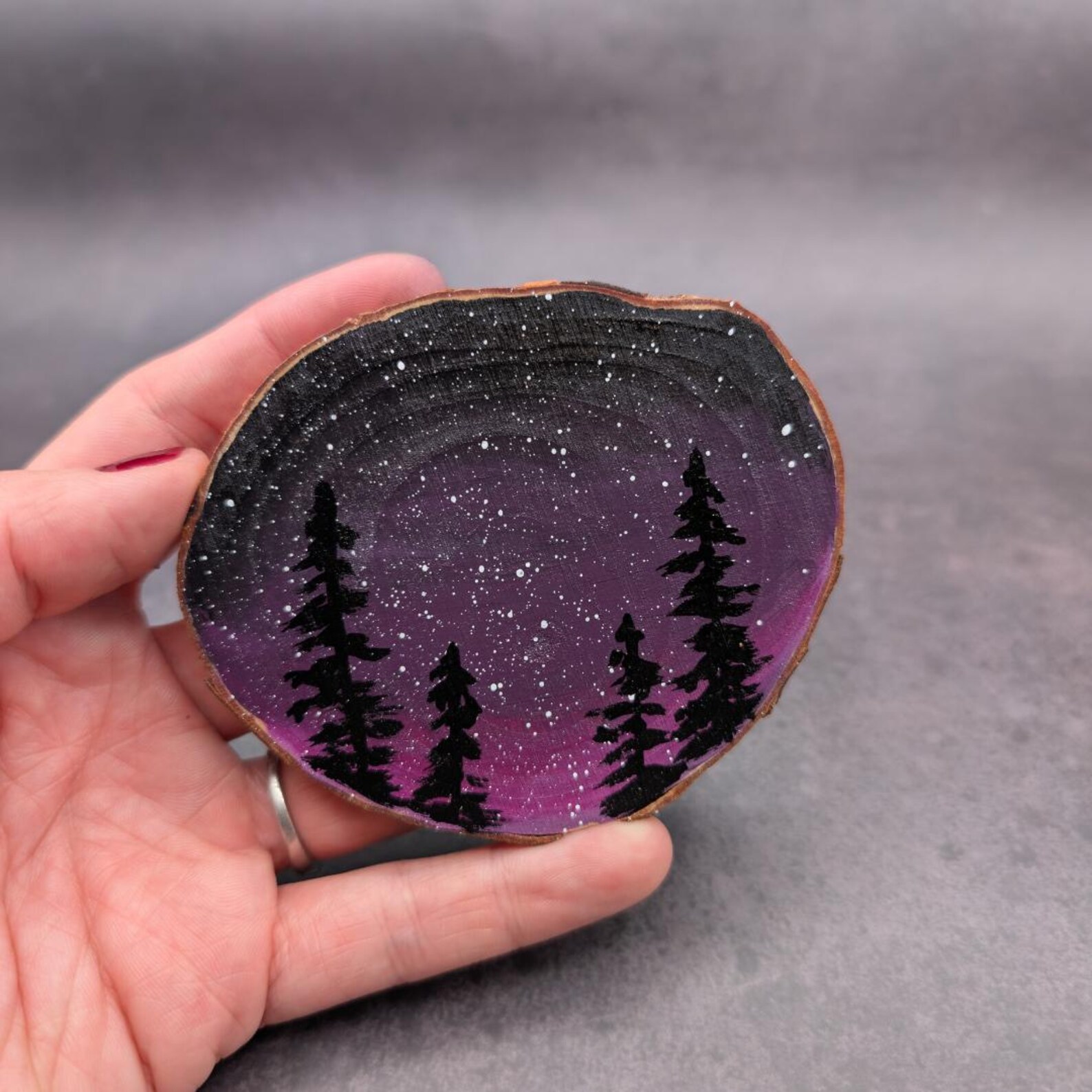 Starry Night Forest Wood Coasters: Hand-painted Tree Slice Coasters ...