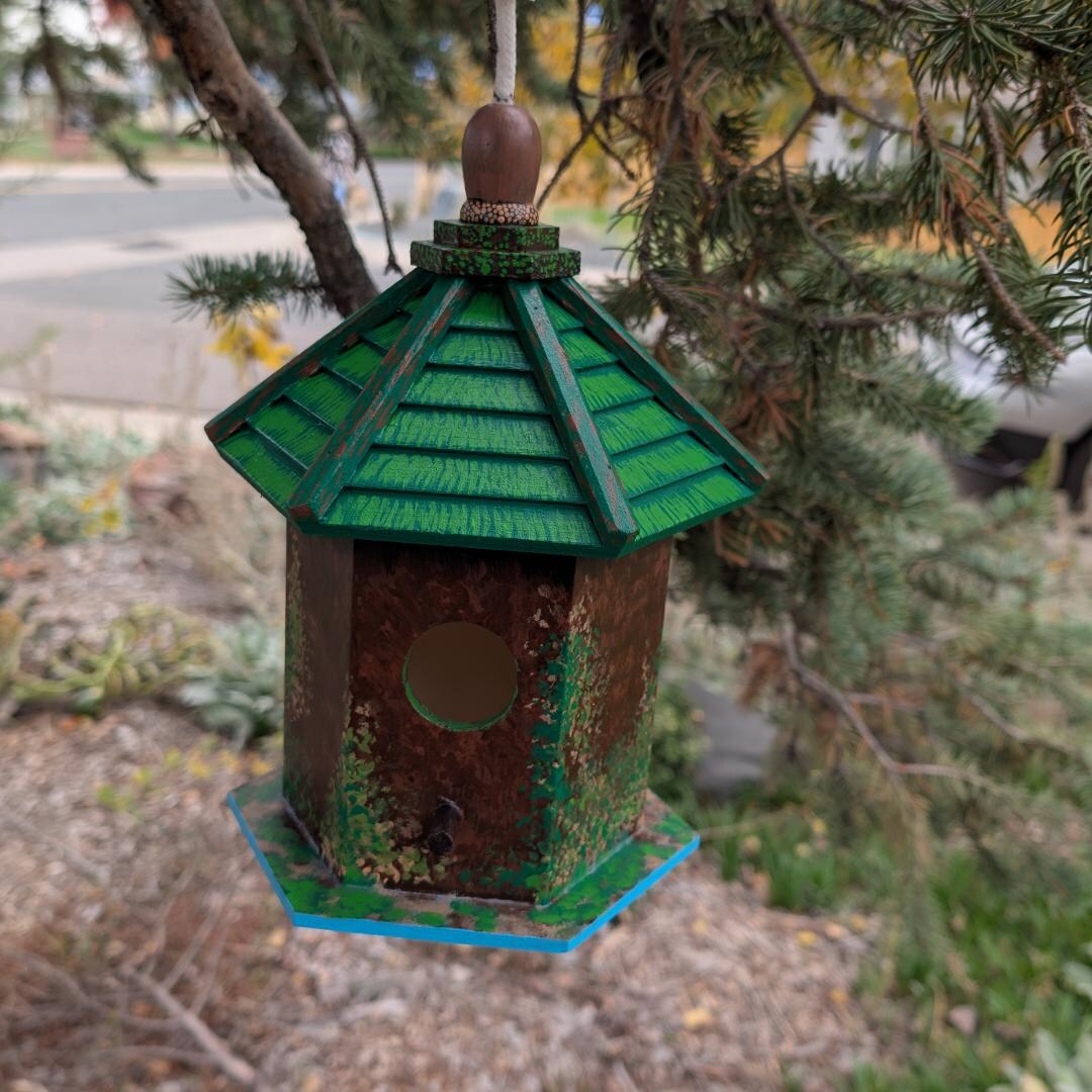 Hand Painted Tree Stump Birdhouse: Whimsical Cottagecore Garden Decor ...
