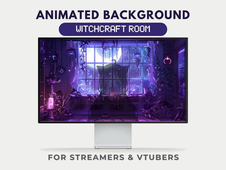 Purple Witch Vtuber Background Animated Overlay Zoom Background Twitch Stream Overlay Vtuber ...