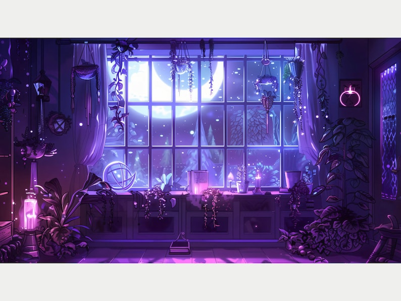 Purple Witch Vtuber Background Animated Overlay Zoom Background Twitch Stream Overlay Vtuber ...