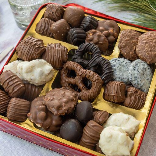 Christmas Chocolate Gift Basket, Tin Filled With Chocolate Assortment ...