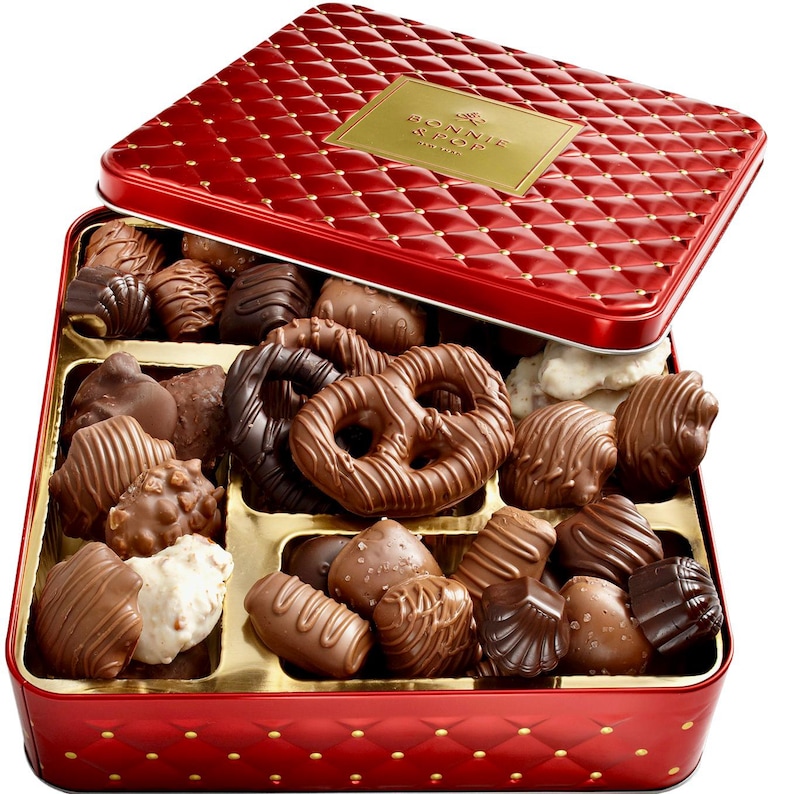 Christmas Chocolate Gift Basket, Tin Filled With Chocolate Assortment ...