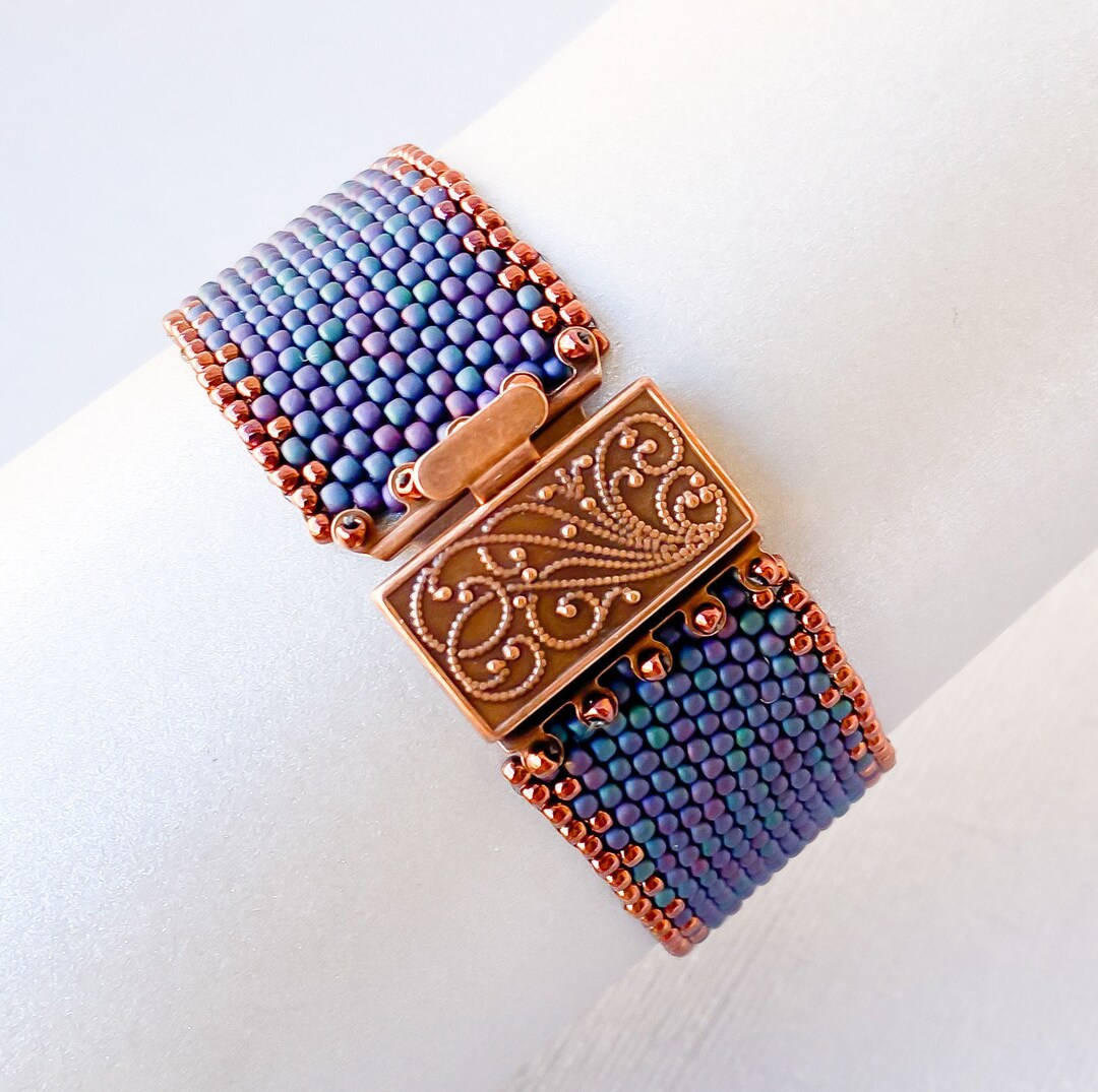 Blue and Copper Beaded Cuff Bracelet Boho Seed Bead Bracelet With Box Clasp Gift for Niece - Etsy