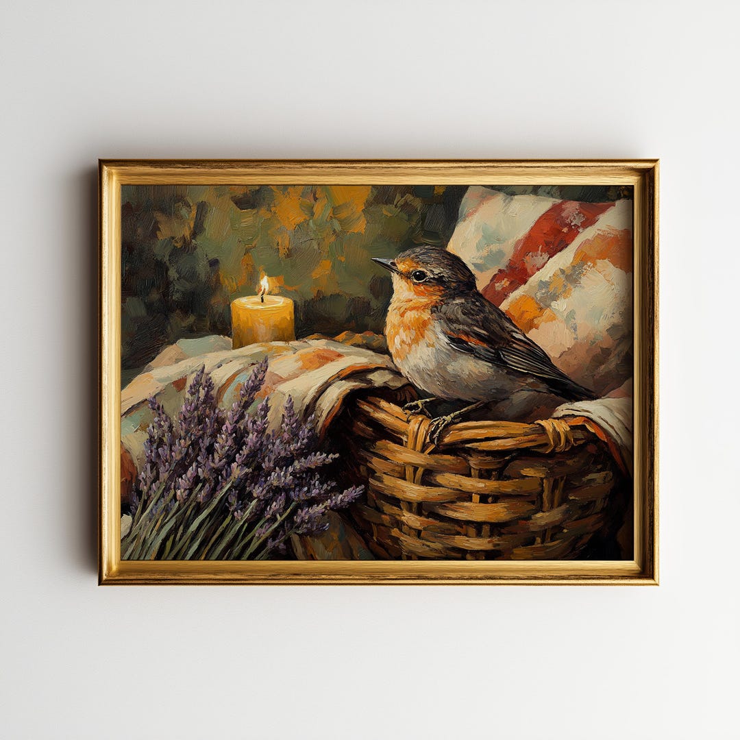 Vintage Printable Sleepy Robin Art - Cozy Cottagecore Bird Painting ...
