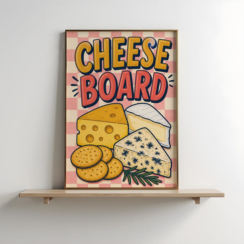 Cheese Board Kitchen Wall Art Print Retro Food Poster - Etsy
