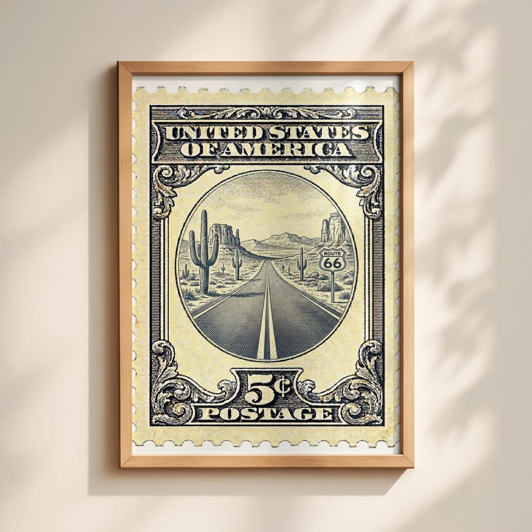 Vintage Route 66 Highway Printable - Retro Americana Postage Stamp Art ...