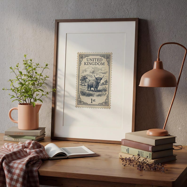 Vintage Highland Cow Stamp Poster • British Wildlife Art (digital ...