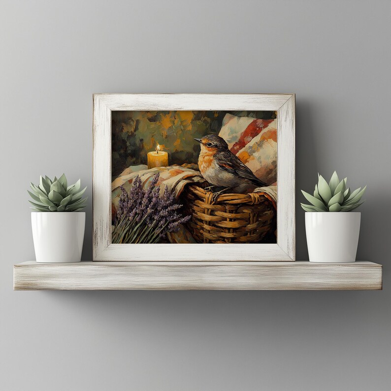 Vintage Printable Sleepy Robin Art - Cozy Cottagecore Bird Painting ...