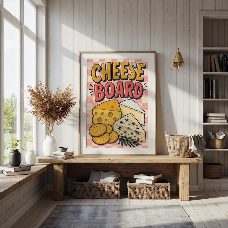 Cheese Board Kitchen Wall Art Print Retro Food Poster - Etsy