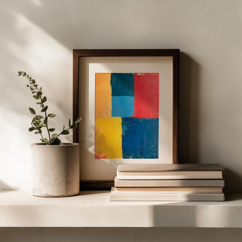 Mid-century Bold Color Block Art - Graphic Abstract Painting, Modern ...