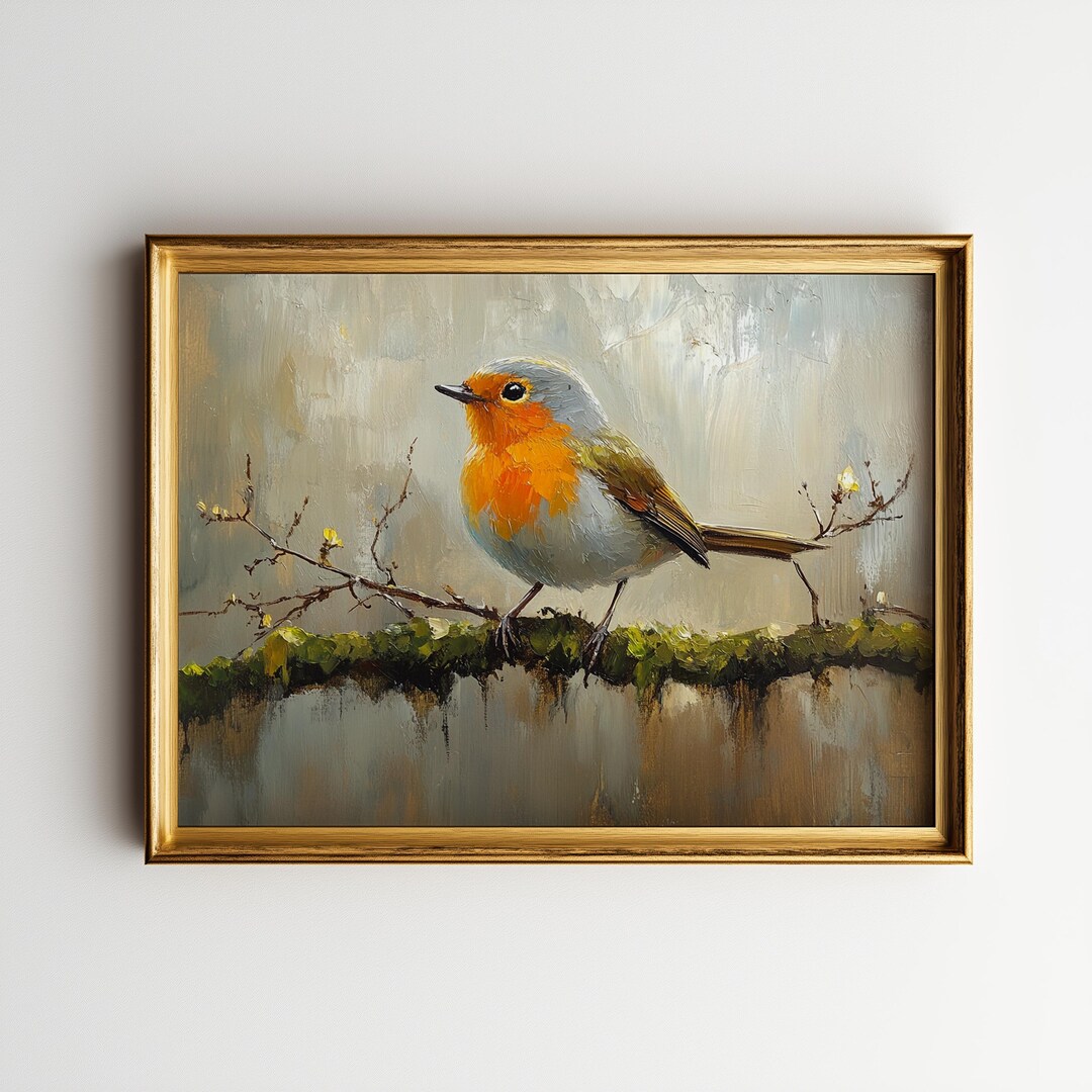 Cottagecore Cozy Robin on Moss Printable - Rustic European Bird Art ...