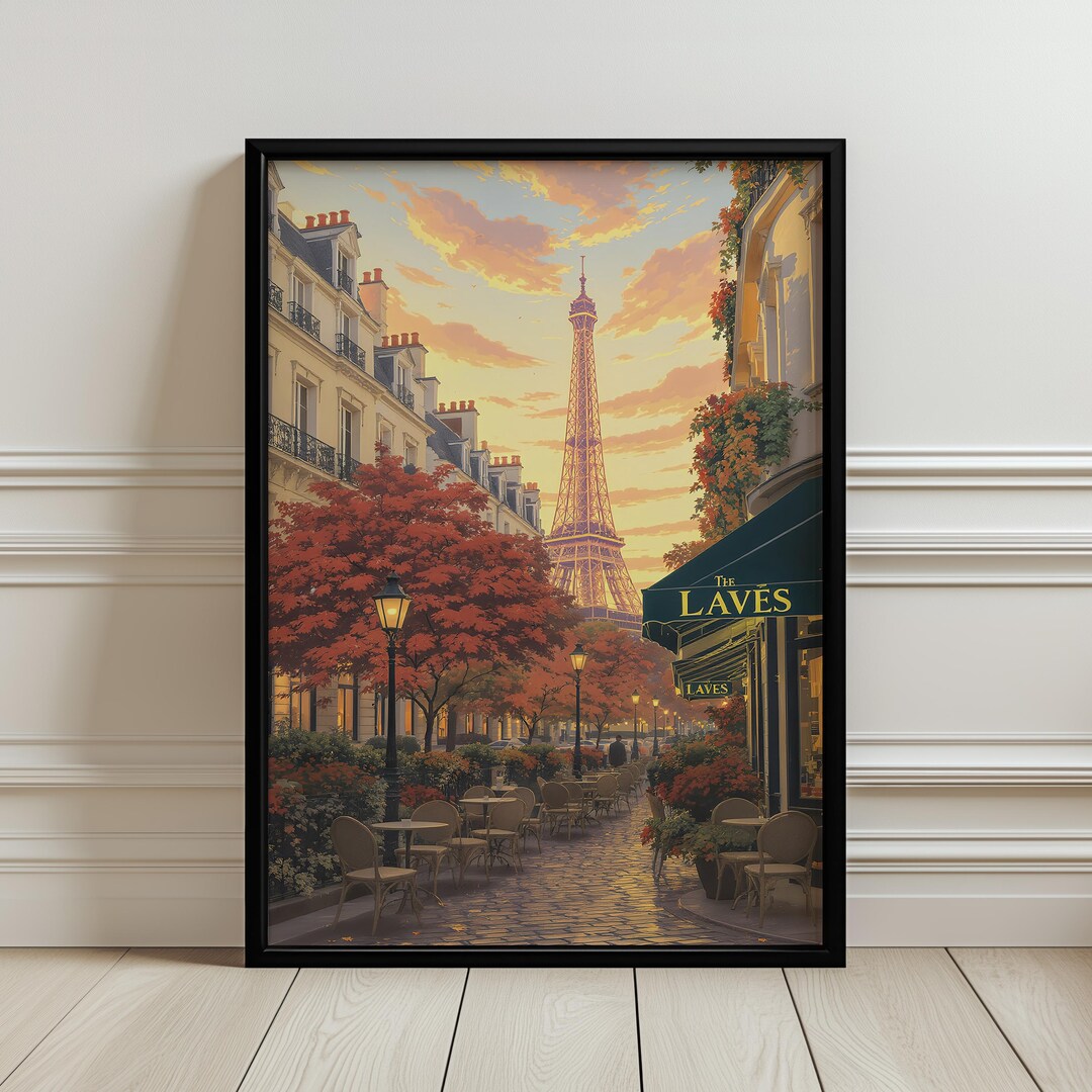 Paris Eiffel Tower Print – Romantic Street Scene Illustration - Etsy