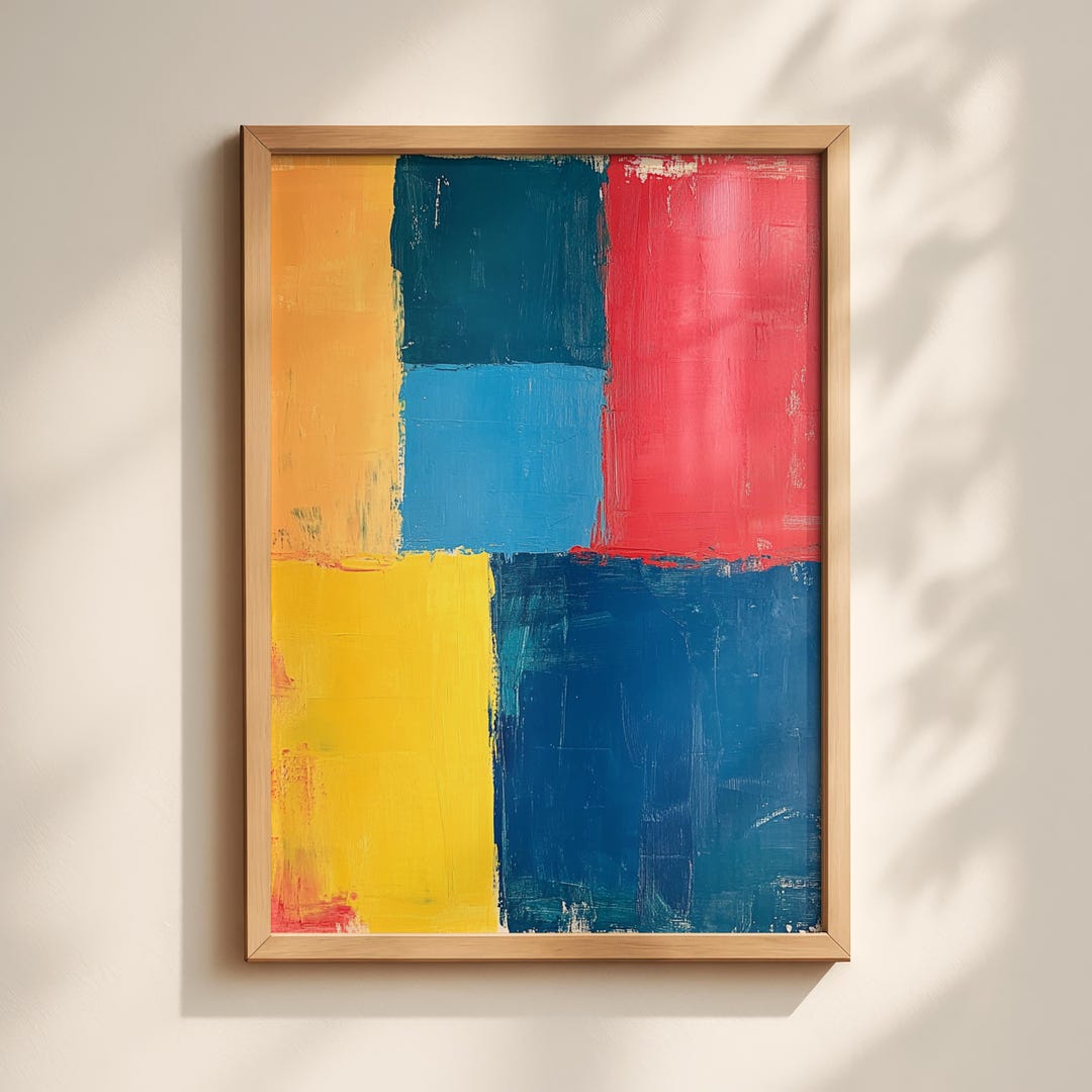 Mid-century Bold Color Block Art - Graphic Abstract Painting, Modern ...