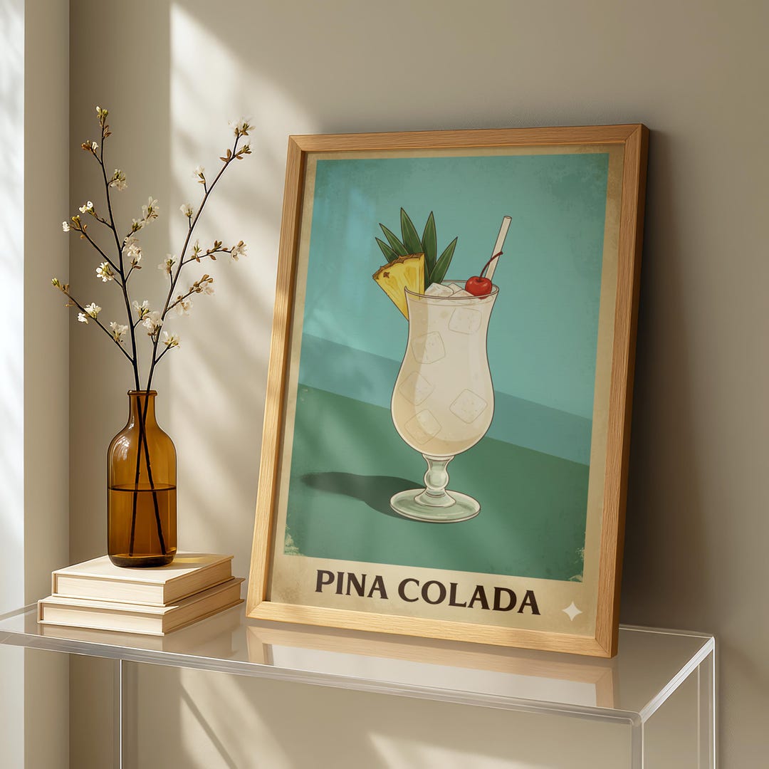 Pina Colada Cocktail Rolled Posters - Vintage Bar Decor, Summer Vibes ...