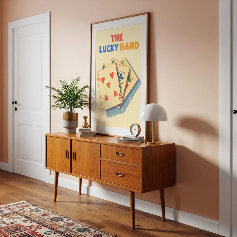 Lucky Hand Playing Card Poster – Retro Casino Art Print - Etsy