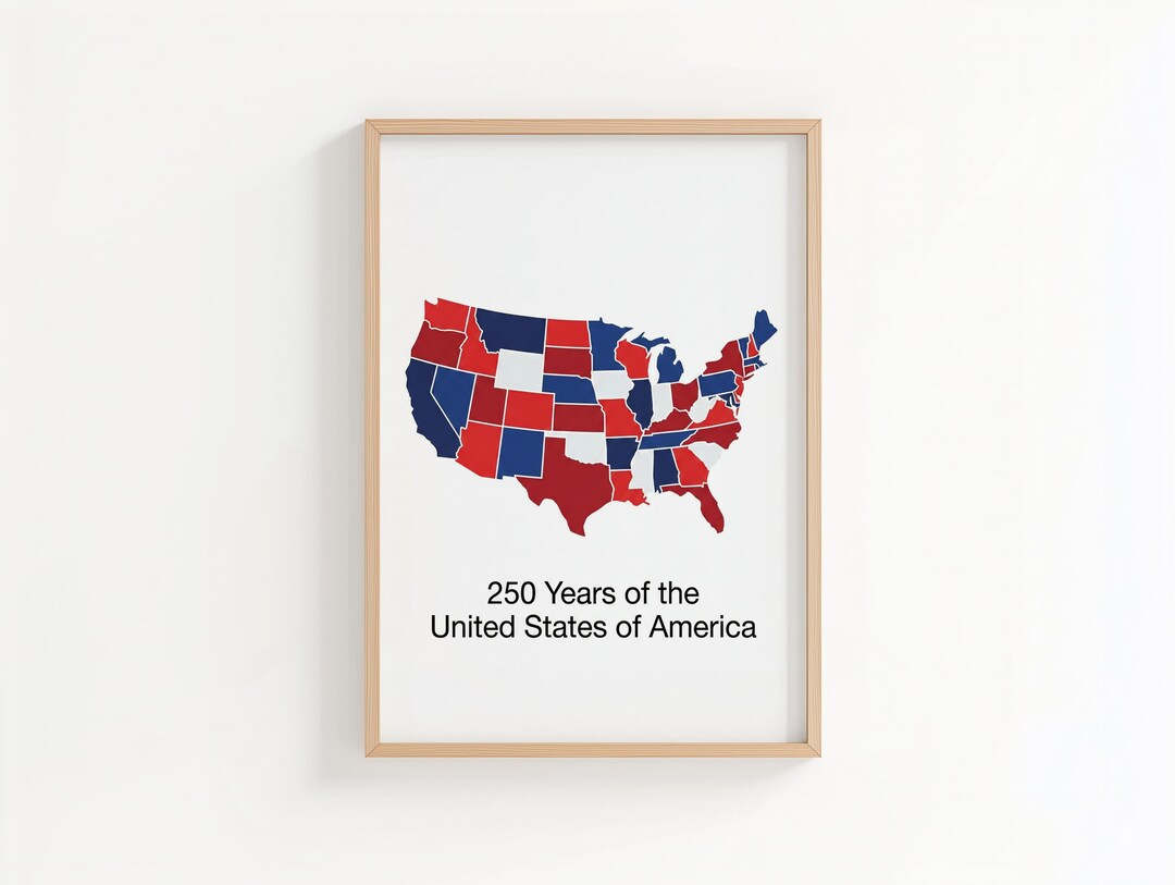 Patriotic US Map Silhouette Print - Modern Minimalist Wall Art, Red ...