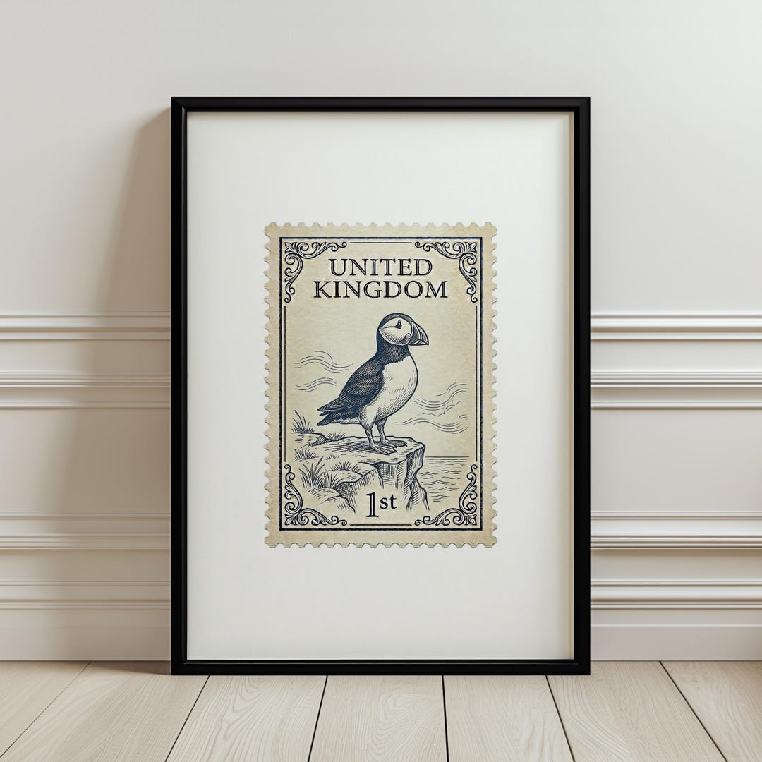 Vintage Puffin UK Stamp Art Print • Coastal Home Decor (digital ...