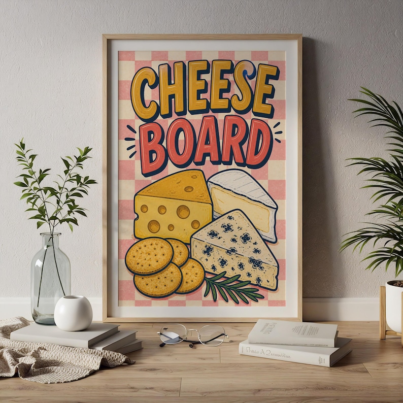 Cheese Board Kitchen Wall Art Print Retro Food Poster - Etsy