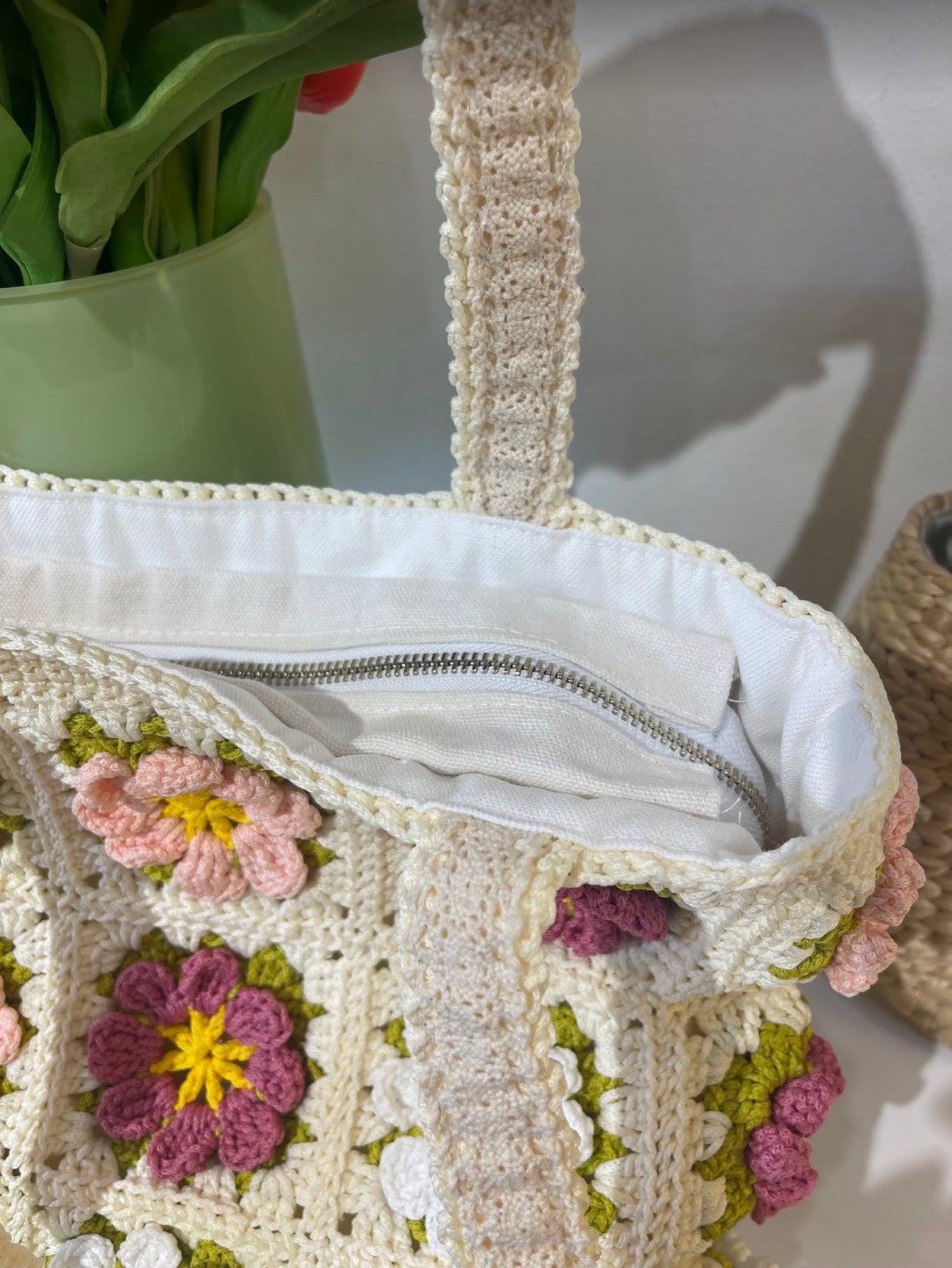 Floral Crochet Bag, Square Crochet Bag, Floral Design, Handmade Bag ...
